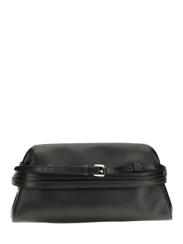 Moschino Leather Clutch With Buckle Detail - Black