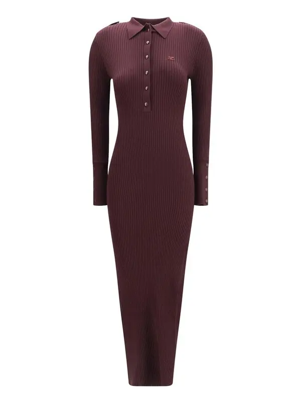 COURREGES Rib Knit Polo Long Dress - Bordeaux