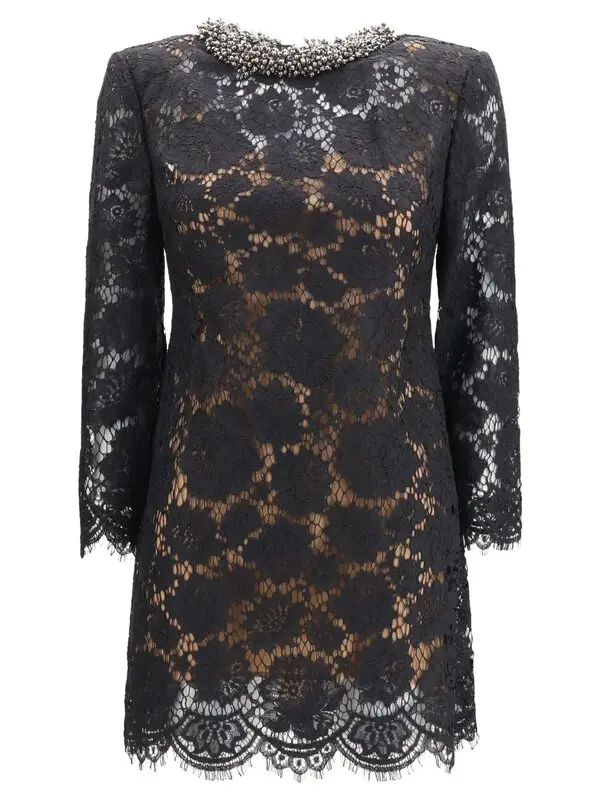 SELF-PORTRAIT Lace Long Sleeve Mini Dress - Black