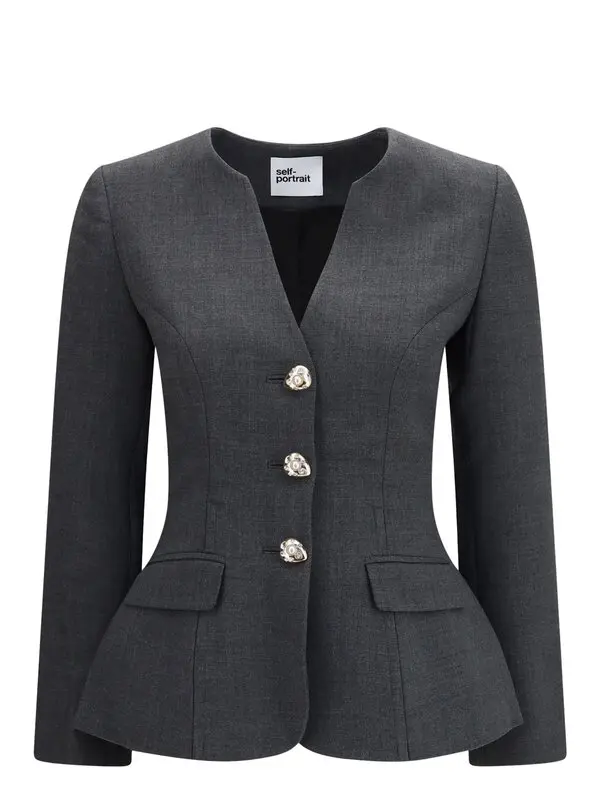SELF-PORTRAIT Wool Peplum Blazer - Grey