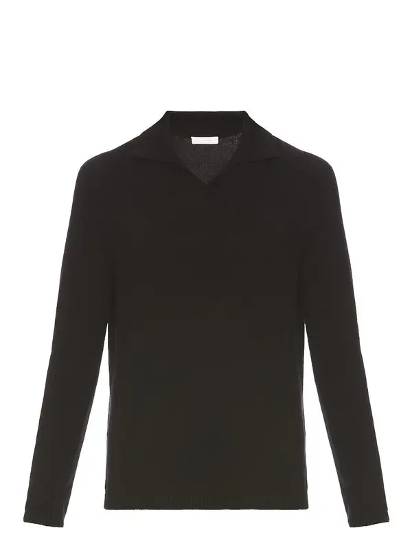THE ROW Ripley Long Sleeve Cashmere Polo Sweater - Black