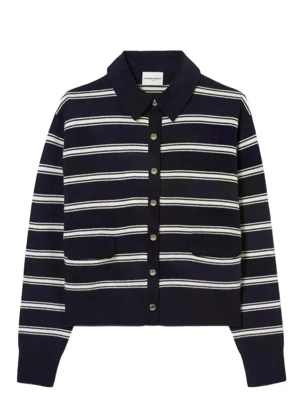 Claudie Pierlot Striped Cardigan With Shirt Collar And Velvet Details - Blue