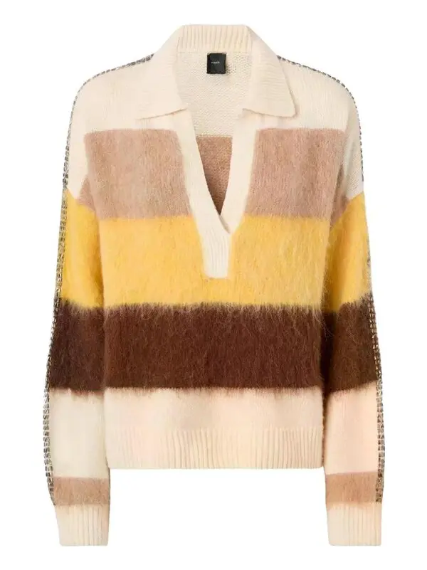 Pinko Striped Crystal-embellished Sweater With Spread Collar - Neutrals