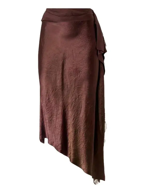 Pinko Lace-trim Asymmetric Midi Skirt - Brown