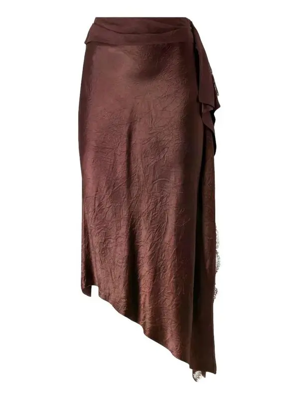 Pinko Asymmetric Lace-trim Midi Skirt - Brown