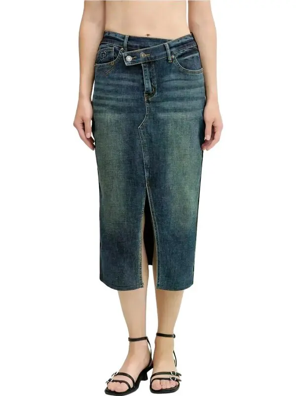 Desigual Twisted Panelled Midi Denim Skirt - Blue