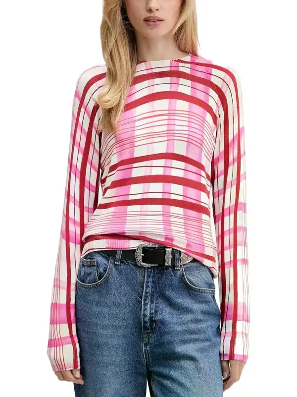Desigual Plaid-pattern Round-neck Sweater - White