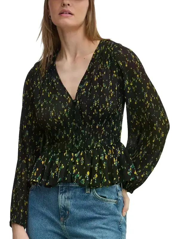 Desigual Floral V-neck Blouse - Black
