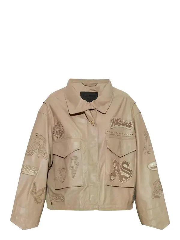 ALLSAINTS Leather Logo Patch Jacket - Brown
