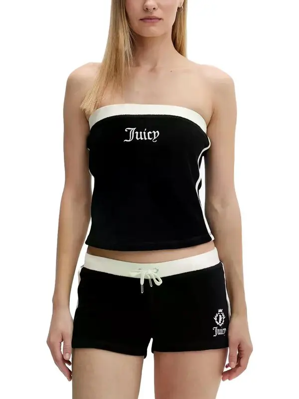Juicy Couture Logo Embroidered Strapless Blouse - Black