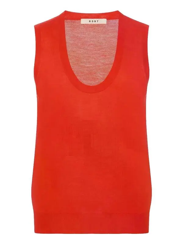 6397 Fine-knit Scoop-neck Vest - Orange