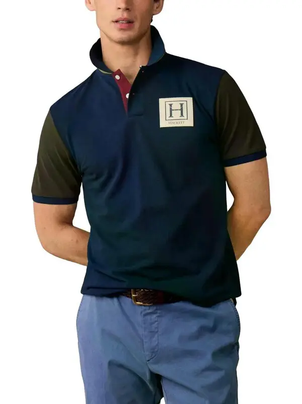 HACKETT LONDON Union Jack Colour-block Polo Shirt - Blue