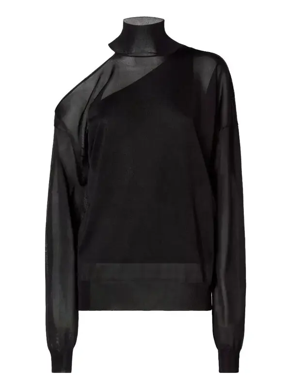Fendi Silk Organza Turtleneck Sweater With Cut-out Detail - Black