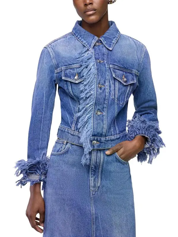 Rabanne Denim Jacket With Fringe Detailing - Blue