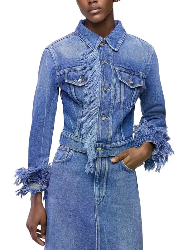 Rabanne Denim Jacket With Fringe Detailing - Blue