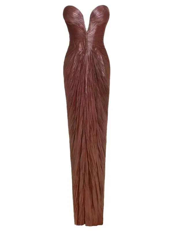 MARIA LUCIA HOHAN Alessandra Pleated Strapless Maxi Dress - Brown