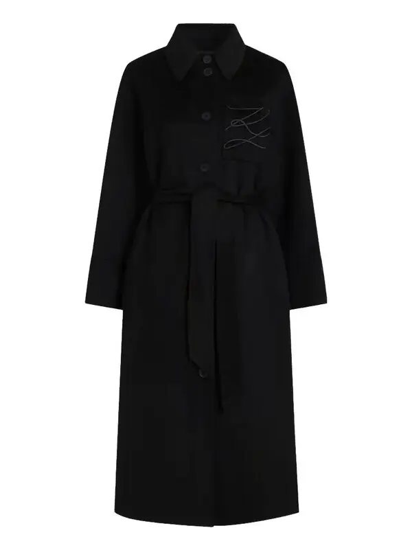 Karl Lagerfeld Belted Long Wool-blend Coat - Black