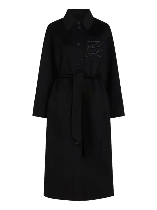 Karl Lagerfeld Belted Long Wool-blend Coat - Black