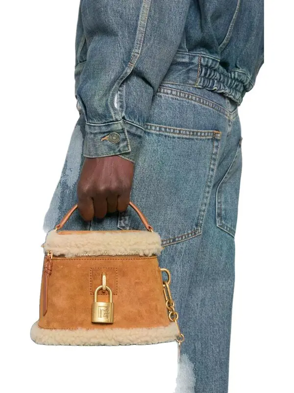 Balmain Pulse Vanity Shearling-trim Top Handle Bag - Neutrals