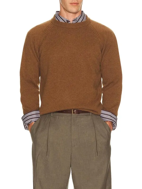 Saint Laurent Cashmere Raglan Sleeve Crewneck Sweater - Brun