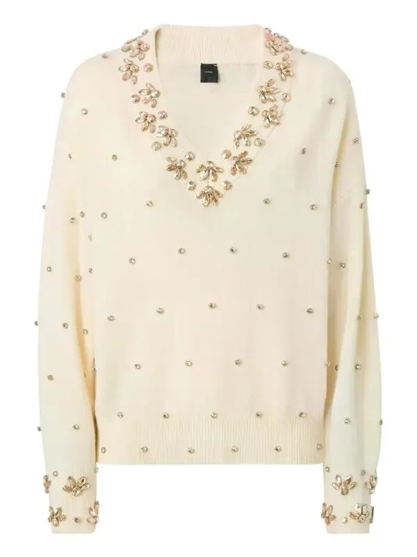 Pinko Crystal-embellished V-neck Sweater - Neutrals