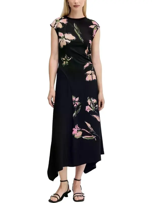Desigual Floral Gathered Midi Dress - Black