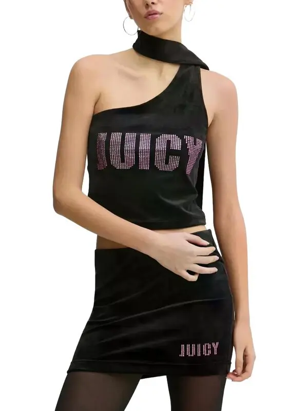 Juicy Couture Logo Print Scarf Detail Sleeveless Cropped Top - Black