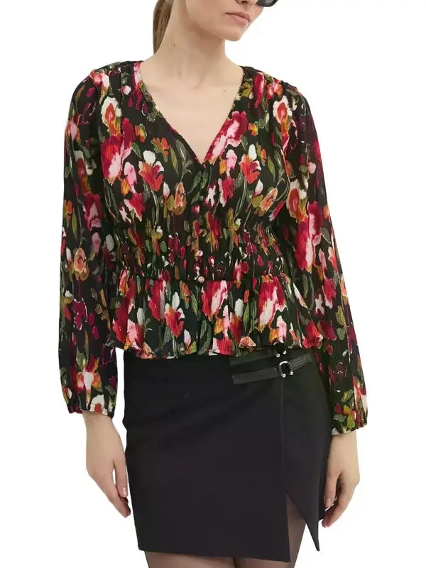 Desigual Floral V-neck Blouse - Black