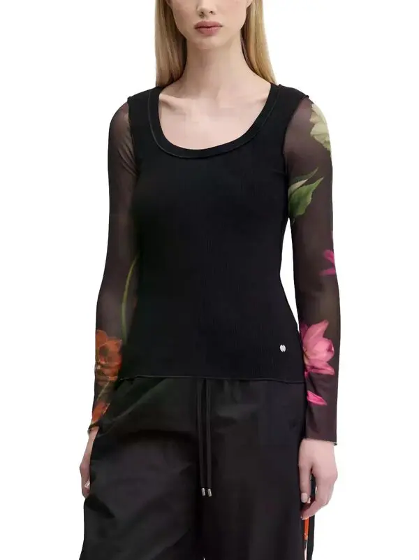Desigual Floral-print Long-sleeve T-shirt - Black