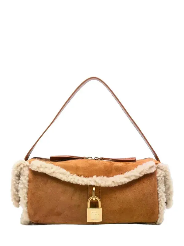 Balmain Pulse Shearling-trim Suede Shoulder Bag - Neutrals