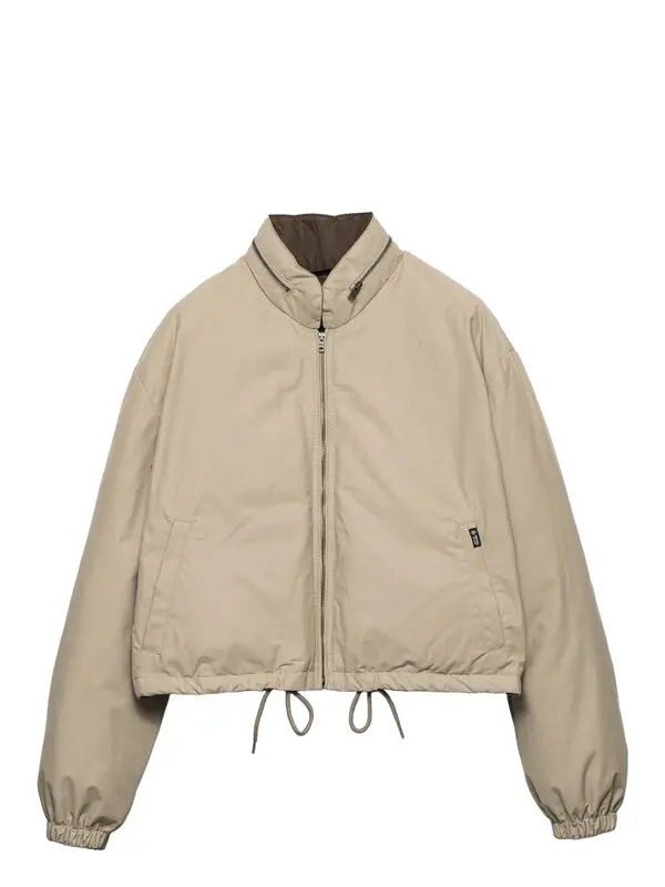 Prada Cropped Technical Poplin Down Jacket - Neutral