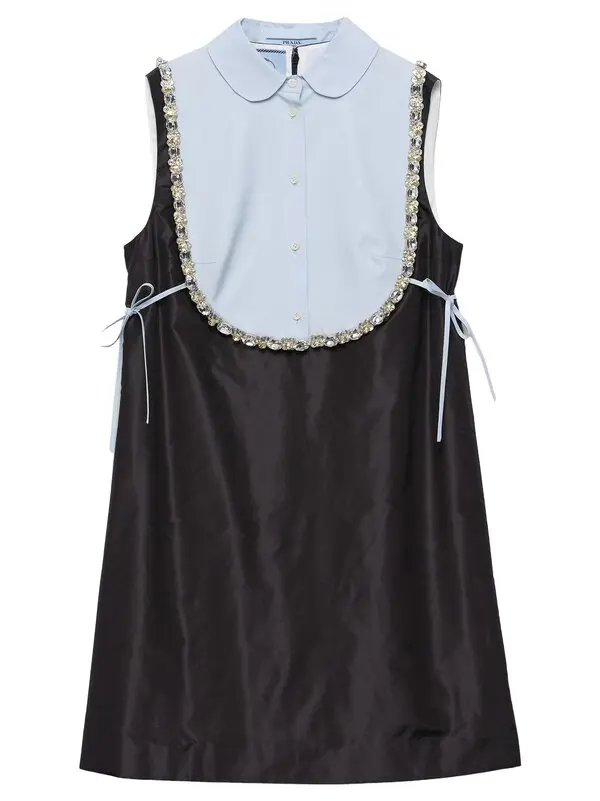 Prada Embroidered Taffeta Mini-dress - Black