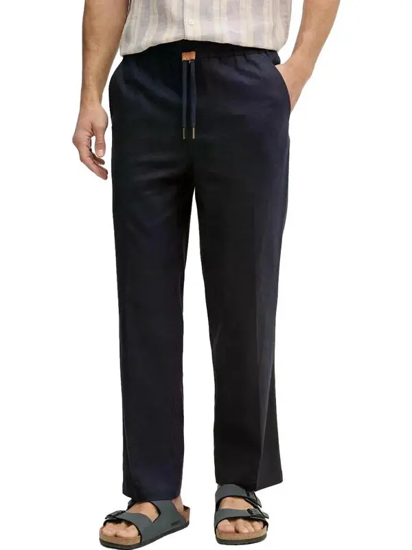 MOS MOSH Drawstring Waistband Straight Leg Trousers - Blue