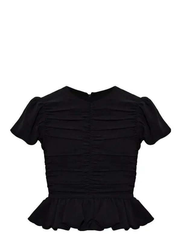 ROTATE BY BIRGER CHRISTENSEN Ruched Puff-sleeve Top - Black