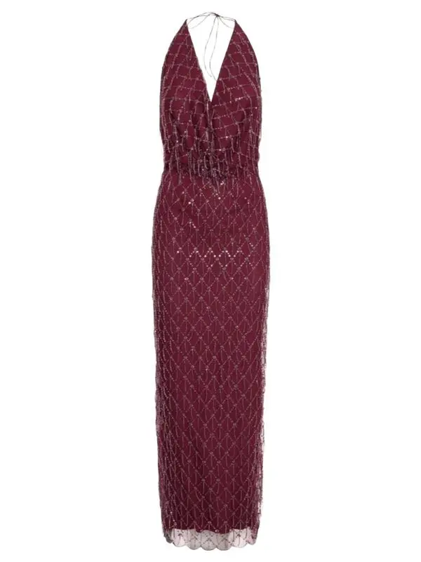 ROTATE BY BIRGER CHRISTENSEN Sequins Halterneck Dress - Deep Red
