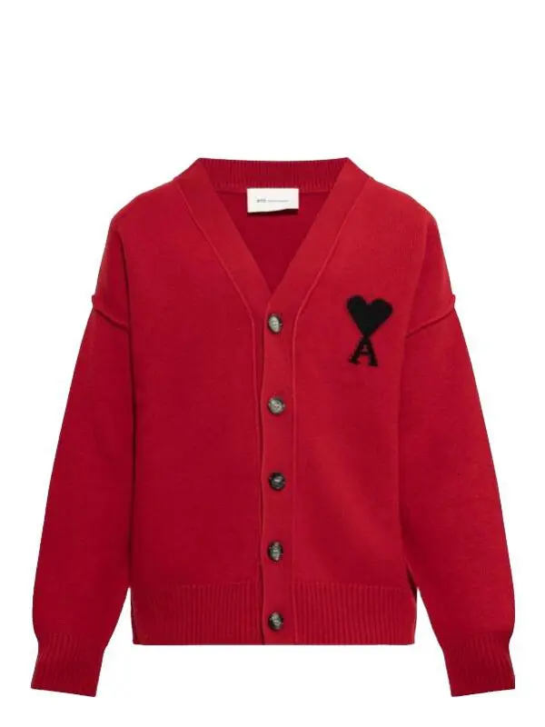AMI Paris De Coeur Logo Intarsia-knit Cardigan - Red