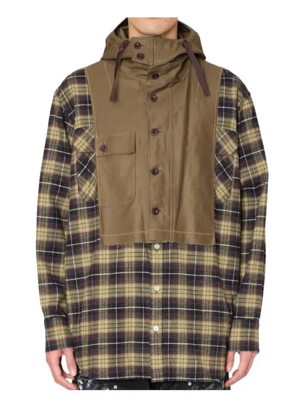 Kolor Check-pattern Patchwork Shirt - Green