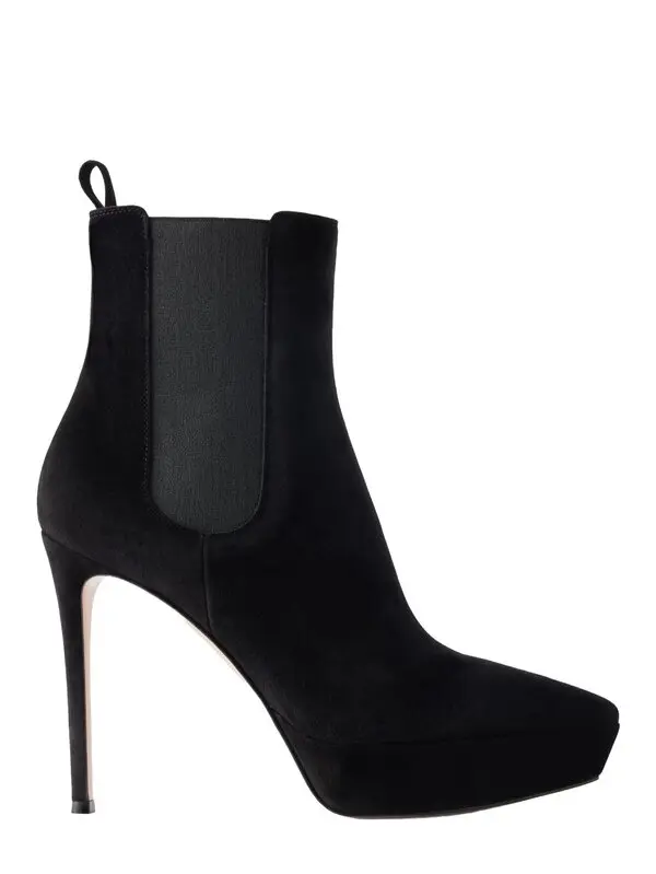 GIANVITO ROSSI Suede Pointed Toe Stiletto Platform Ankle Boots - Black