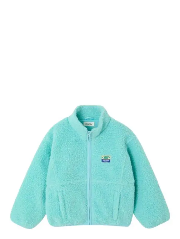 American Vintage Long Sleeve Fleece Jacket With Stand Collar And Logo Patch - Blue