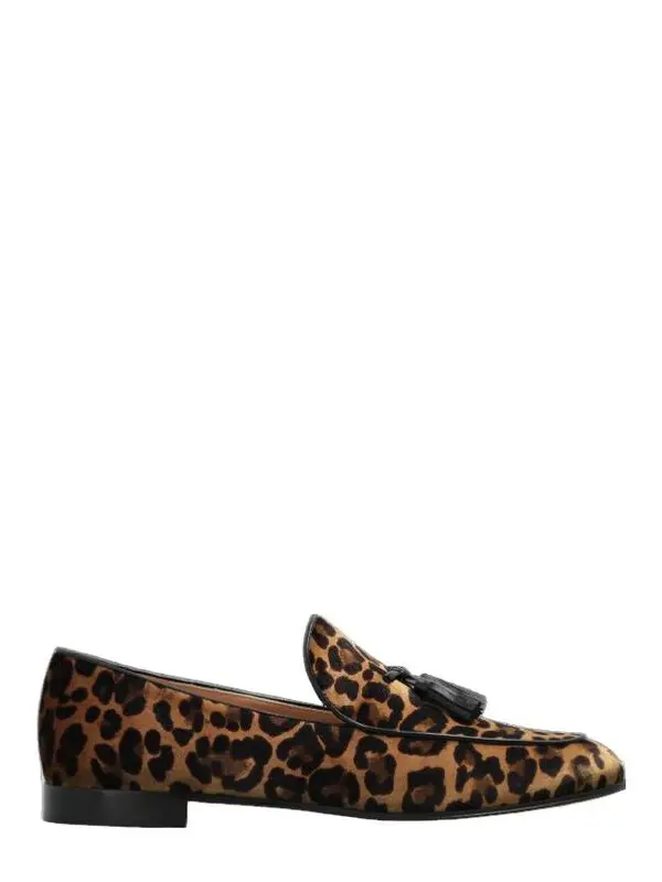 GIANVITO ROSSI Leopard Print Velvet Loafers With Tassel Detail - Brown