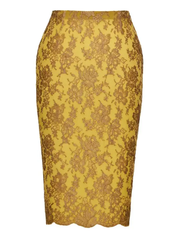 Saint Laurent Lace Midi Skirt - Brown
