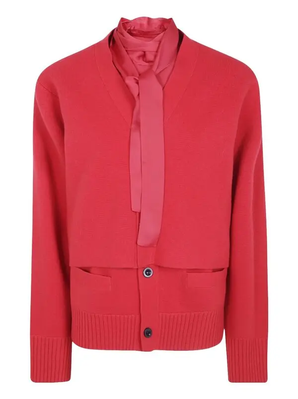 Sacai Wool Knit Cardigan With Shawl Collar - Red