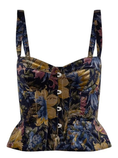 Etro Cotton Velvet Corset Top With Floral Overprint - Multiple Colors