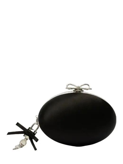 SELF-PORTRAIT Satin Oval Clutch - Black