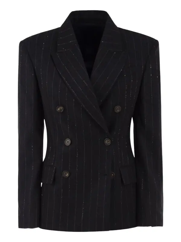 Brunello Cucinelli Double-breasted Sequined Pinstripe Blazer - Black