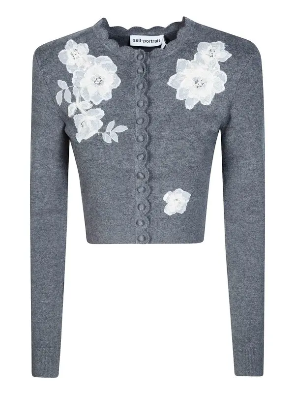 SELF-PORTRAIT Lace-flower Knit Cardigan - Grey