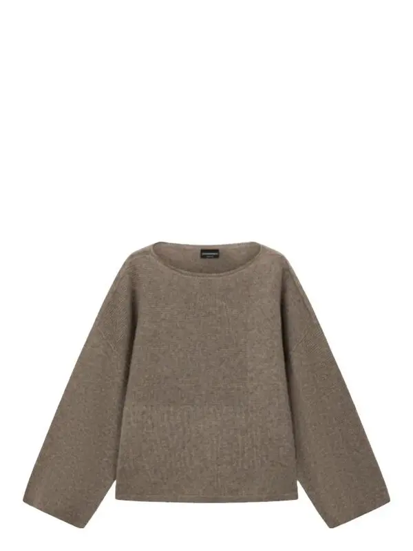 Emporio Armani Sweater In Textured Virgin Wool And Cashmere With Round Neck - Brown