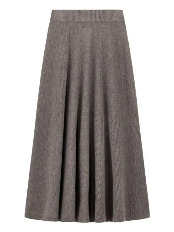 Emporio Armani Skirt In Virgin Wool And Cashmere With Ribbed Waistband - Brown