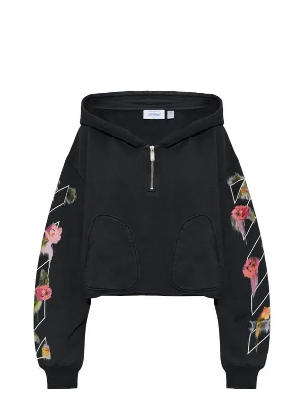 Off-White Cropped Half-zip Floral Sweatshirt - Black