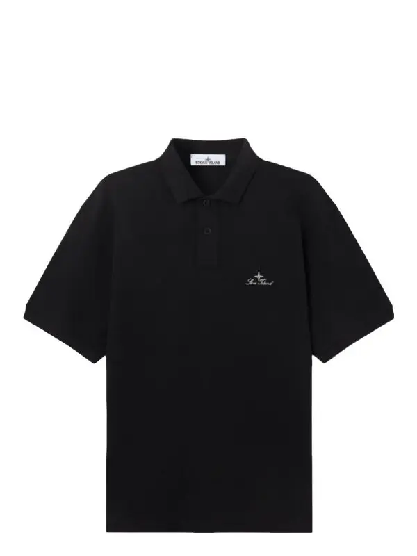Stone Island Regular-fit Polo Shirt With Archival Logo Embroidery - Black
